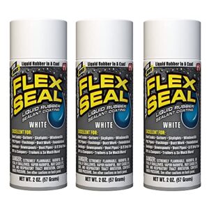 flex seal mini, 3-pack, white, stop leaks instantly, waterproof rubber spray on sealant coating, travel size, perfect for gutters, wood, rv, campers, roof repair, skylights, windows, and more