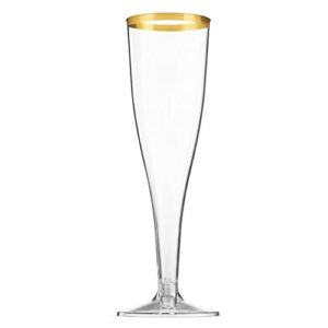 Munfix 50 Pack Gold Rimmed Plastic Champagne Flutes 5 Oz Clear Plastic Toasting Glasses Fancy Disposable Wedding Party Cocktail Cups with Gold Rim