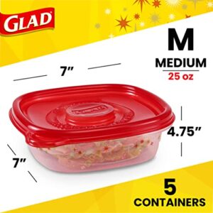 GladWare Medium Entrée Square Holiday Food Storage Containers with Lids | 25 oz Holiday Containers with Red Star Design, 5 Count Set | Airtight Food Storage Containers for Food