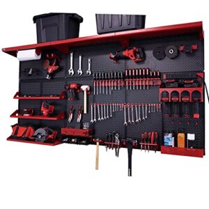 omniwall weekend warrior xl metal pegboard wall organization system (black/red)