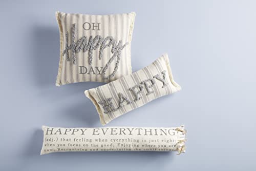 Mud Pie, Cream, Happy Definition Pillow, 35" x 7"