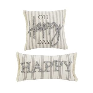 Mud Pie Tufted Pillow, 18" x 18", Happy Day