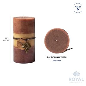 Royal Imports 3" x 6" Pillar Candles for Fall, Thanksgiving Holiday Décor, Rustic Farmhouse Wedding & Home Decoration, Unscented Dripless & Smokeless, Set of 6, Brown Autumn Ombre Wax