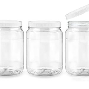 ljdeals 1/2 Gallon 64 oz Clear Plastic Jars with Lids, Large Jars, Wide Mouth Storage Containers, Pack of 3, BPA Free, Food Safe, made in USA