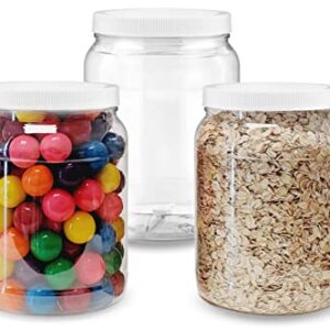 ljdeals 1/2 Gallon 64 oz Clear Plastic Jars with Lids, Large Jars, Wide Mouth Storage Containers, Pack of 3, BPA Free, Food Safe, made in USA