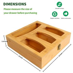 SOGUAOLO Bamboo Ziplock Bag Storage Organizer and Dispenser for Kitchen Drawer–Food Storage Bag Holders Compatible With Gallon, Quart, Sandwich & Snack Variety Size Bags.