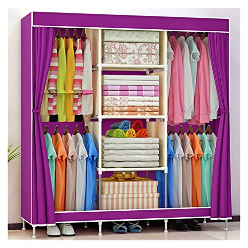 XIANGGUI 1983 Wardrobe 69" Non-Woven Cloth Wardrobe Large Capacity Folding Portable DIY Wardrobe Clothes Storage Fabric Closet Clothing Storage Cabinet Wardrobe Rack (Color : Purple)