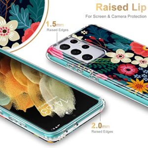 Esdot for Samsung Galaxy S21 Ultra Case,Military Grade Passing 21ft Drop Test,Rugged Cover with Fashionable Designs for Women Girls,Protective Phone Case for Galaxy S21 Ultra 6.8" Blooming Flowers