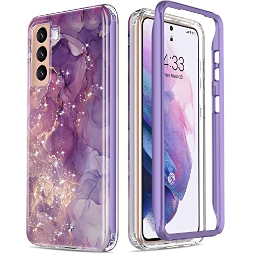 Esdot for Samsung Galaxy S21 Plus Case,Military Grade Passing 21ft Drop Test,Rugged Cover with Fashionable Designs for Women Girls,Protective Phone Case for Galaxy S21 Plus 6.7" Glitter Purple Marble