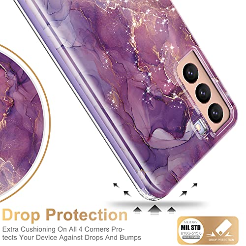 Esdot for Samsung Galaxy S21 Plus Case,Military Grade Passing 21ft Drop Test,Rugged Cover with Fashionable Designs for Women Girls,Protective Phone Case for Galaxy S21 Plus 6.7" Glitter Purple Marble