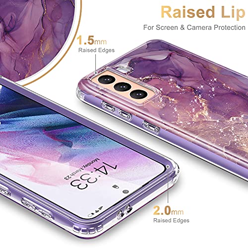 Esdot for Samsung Galaxy S21 Plus Case,Military Grade Passing 21ft Drop Test,Rugged Cover with Fashionable Designs for Women Girls,Protective Phone Case for Galaxy S21 Plus 6.7" Glitter Purple Marble