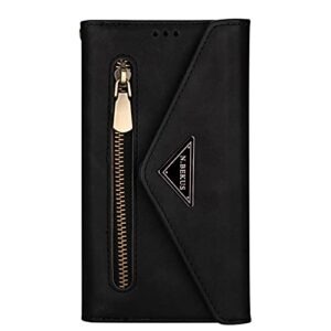 crossbody case for iphone 13 pro max phone case wallet purse with lanyard strap credit card holder 6.7'', pu leather protective handbag zipper women girl (black)