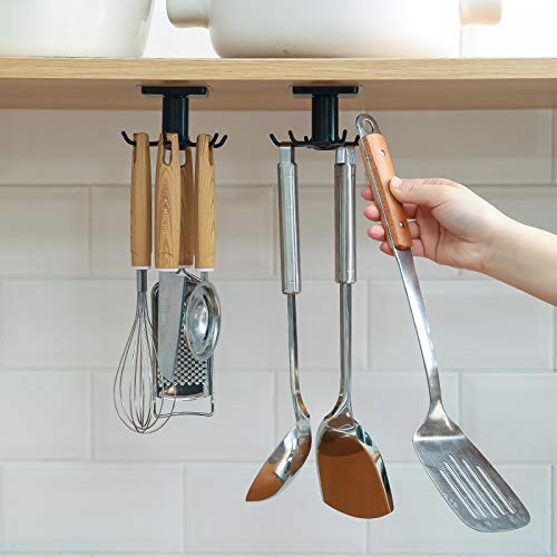 plenday 2 Pack 360° Utensil Holder Hanger Hook with 6 Rotatable Claws top and Wall Mounted Kitchen Cooker Hook