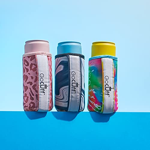 GoCuff Slim Can Cuff Covers Reusable Insulator with Handle: Neoprene Can Coosies with Insulated Sleeves For Soda, Energy drink, Beer, Hard Seltzer, other 12 oz Skinny Can Beverages (Pink Leopard)