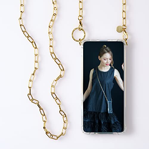 phonecklace iPhone 13Mini Crossbody Phone Case with Adjustible Chain Strap -Shockproof Cellphone Cover with Metal Component for Safe. Detachable 14K Gold Plated Chain Strap(Clip Chain)