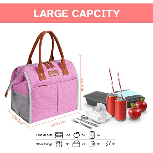 EASYFUN Lunch Bag for Women & Men, Large Insulated Lunch Box Cooler Tote Bags, Adult Reusable Lunch Boxes with Water Resistant for Work, Travel and Picnic (Rose Pink)