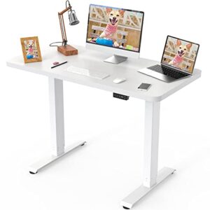 joy worker electric height adjustable standing desk, white whole piece 48 x 24 inches sit stand up desk with memory controller, quick assembly standing workstation for home office