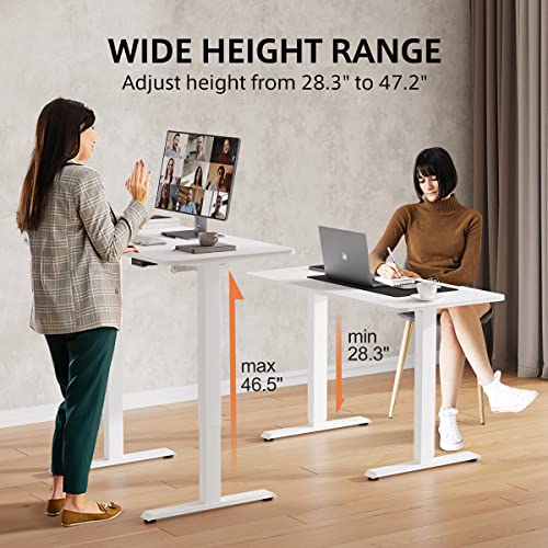 JOY worker Electric Height Adjustable Standing Desk, White Whole Piece 48 x 24 Inches Sit Stand Up Desk with Memory Controller, Quick Assembly Standing Workstation for Home Office