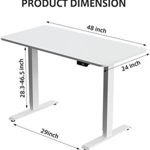 JOY worker Electric Height Adjustable Standing Desk, White Whole Piece 48 x 24 Inches Sit Stand Up Desk with Memory Controller, Quick Assembly Standing Workstation for Home Office