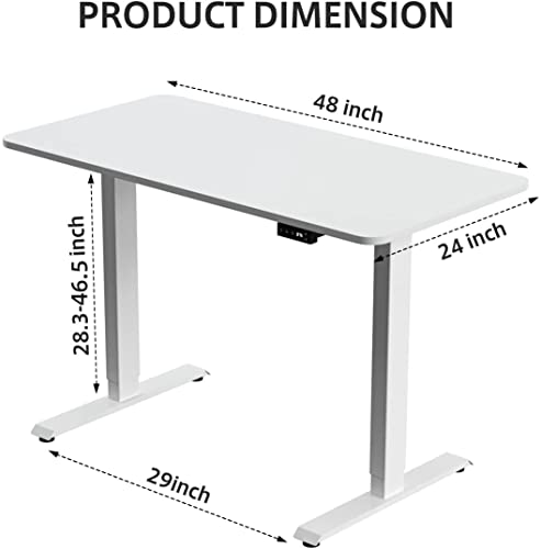 JOY worker Electric Height Adjustable Standing Desk, White Whole Piece 48 x 24 Inches Sit Stand Up Desk with Memory Controller, Quick Assembly Standing Workstation for Home Office