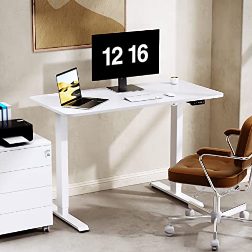 JOY worker Electric Height Adjustable Standing Desk, White Whole Piece 48 x 24 Inches Sit Stand Up Desk with Memory Controller, Quick Assembly Standing Workstation for Home Office