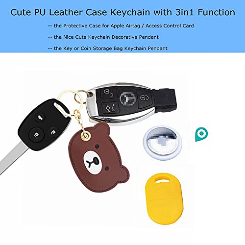 2 Pack Tomcrazy 3in1 Cartoon Protective Case for Apple Airtag Keys Ring Samsung Galaxy SmartTag Cases Tile Mate 2022 Sticker 2020 Access Card Keychain Suitable for Bag/Suitcase (1 Dog & 1 Bear)