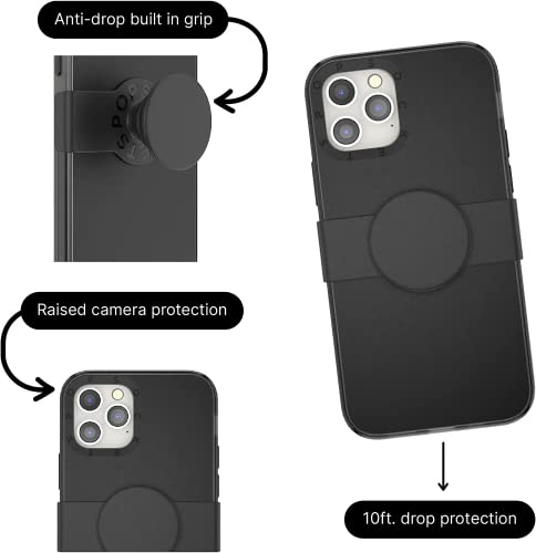 PopSockets iPhone 12/12 Pro Case with Repositionable Slide Grip and Compatible with MagSafe - Black