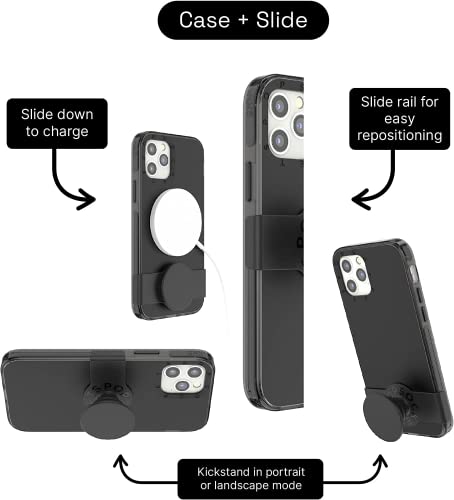 PopSockets iPhone 12/12 Pro Case with Repositionable Slide Grip and Compatible with MagSafe - Black