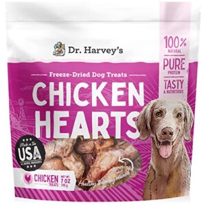 dr. harvey's chicken hearts freeze dried training dog treats with real chicken hearts for dogs, 7 ounces