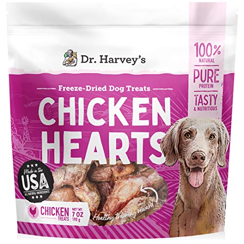 Dr. Harvey's Chicken Hearts Freeze Dried Training Dog Treats with Real Chicken Hearts for Dogs, 7 Ounces