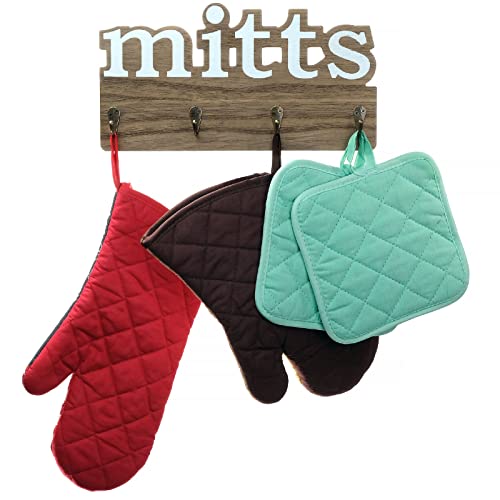 EXCELLO GLOBAL PRODUCTS Rustic Mitts Wall Mounted Hanging Entryway Organizer with 4 Hooks. 11" x 6" Use as hat Organizer, Key Holder, Glove Holder. Perfect for Entryway, Kitchen, Bathroom, Hallway