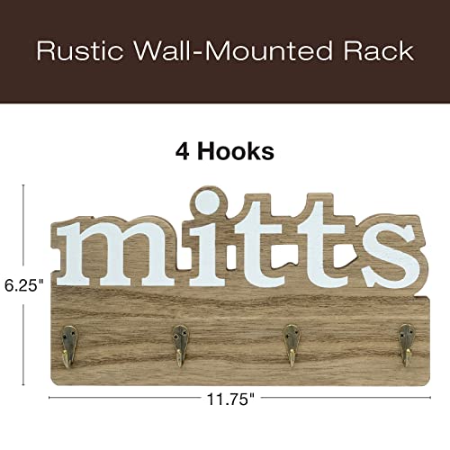 EXCELLO GLOBAL PRODUCTS Rustic Mitts Wall Mounted Hanging Entryway Organizer with 4 Hooks. 11" x 6" Use as hat Organizer, Key Holder, Glove Holder. Perfect for Entryway, Kitchen, Bathroom, Hallway