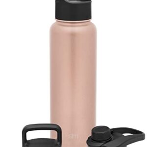 Simple Modern Water Bottle with Straw, Handle, and Chug Lid Vacuum Insulated Stainless Steel Metal Thermos Bottles | Large Leak Proof BPA-Free Flask for Gym Sports | Summit Collection | 40oz Rose Gold