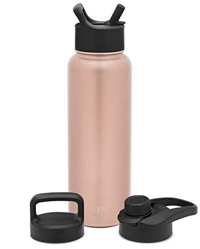 Simple Modern Water Bottle with Straw, Handle, and Chug Lid Vacuum Insulated Stainless Steel Metal Thermos Bottles | Large Leak Proof BPA-Free Flask for Gym Sports | Summit Collection | 40oz Rose Gold