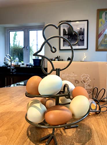 EggShuShu Gray Egg SKelter - Fresh Holder For Countertop ChicKen Stand BasKet Spiral Kitchen Wire RacK Eggs Farm with Timer