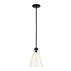 globe electric 61258 gizele 1-light pendant lighting, matte black, seeded glass shade, 60w vintage edison incandescent bulb included