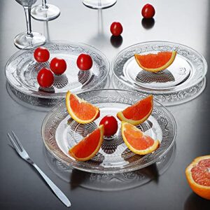 Frcctre 12 Pack Glass Salad Plates, 7 Inches Glass Fruit Dessert Plates, Clear Glass Appetizer Dinnerware Set with Beautiful Carved Pattern, Dishwasher Safe