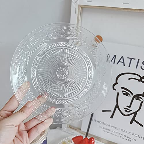 Frcctre 12 Pack Glass Salad Plates, 7 Inches Glass Fruit Dessert Plates, Clear Glass Appetizer Dinnerware Set with Beautiful Carved Pattern, Dishwasher Safe