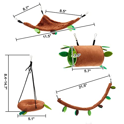 Befirys 5PCS Hamster Hammock Small Animals Hanging Warm Bed House Rat Cage Nest Accessories Toy Hanging Tunnel and Swing for Sugar Glider Squirrel Playing Sleeping,Brown