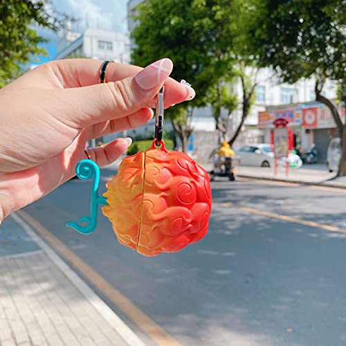 HENJI Case for Airpods 2&1, Japan Anime Cute 3D Devil Fruit Earphone Cases for Airpods 1 2, Hot Cartoon Cover with Hook for Girls Kids Women Men (Flame Fruit)