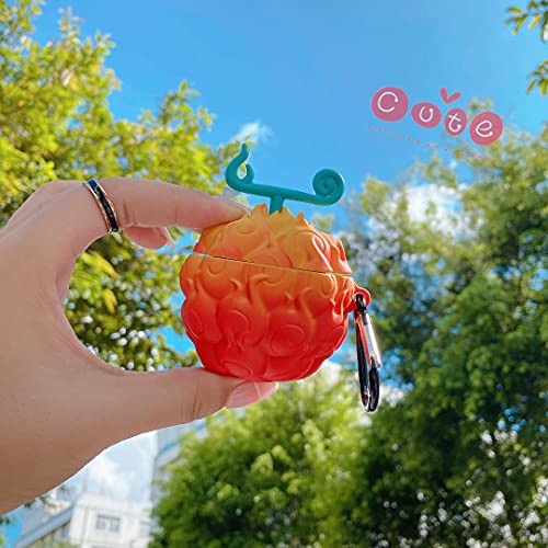 HENJI Case for Airpods 2&1, Japan Anime Cute 3D Devil Fruit Earphone Cases for Airpods 1 2, Hot Cartoon Cover with Hook for Girls Kids Women Men (Flame Fruit)