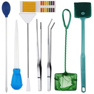 pietypet fish tank cleaning tools, 8 in 1 aquarium feeder tools kit, aquarium plants cleaner, stainless steel feeding