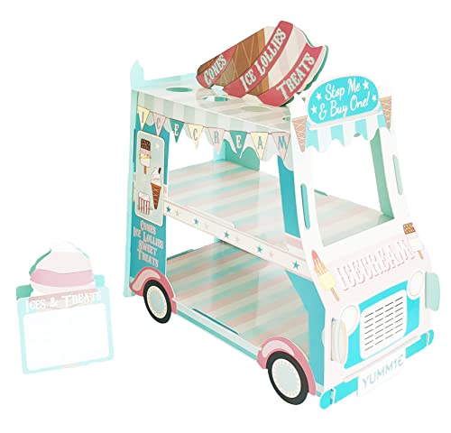 3 Tier Van Cake Stand,Ice Cream Truck Cart Decorations,Ice Cream Baby Shower,Bus Cupcake Stands,Ice Cream Holder Display for Birthday Party Candy Supplies HaakLux