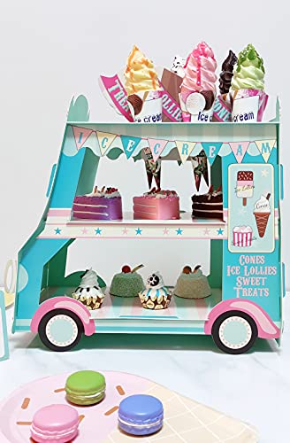 3 Tier Van Cake Stand,Ice Cream Truck Cart Decorations,Ice Cream Baby Shower,Bus Cupcake Stands,Ice Cream Holder Display for Birthday Party Candy Supplies HaakLux