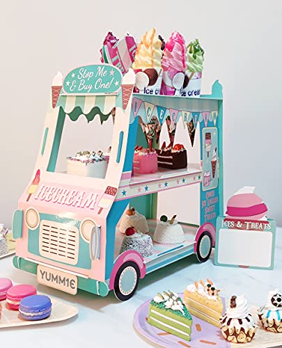 3 Tier Van Cake Stand,Ice Cream Truck Cart Decorations,Ice Cream Baby Shower,Bus Cupcake Stands,Ice Cream Holder Display for Birthday Party Candy Supplies HaakLux