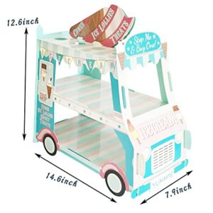 3 Tier Van Cake Stand,Ice Cream Truck Cart Decorations,Ice Cream Baby Shower,Bus Cupcake Stands,Ice Cream Holder Display for Birthday Party Candy Supplies HaakLux