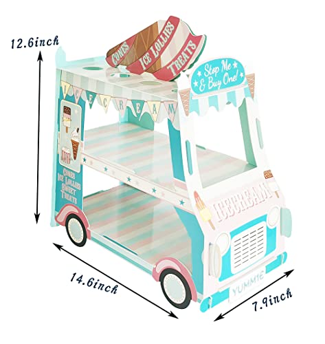 3 Tier Van Cake Stand,Ice Cream Truck Cart Decorations,Ice Cream Baby Shower,Bus Cupcake Stands,Ice Cream Holder Display for Birthday Party Candy Supplies HaakLux