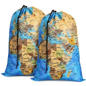 laundry bag 2 pieces 22 x 16 inch world map travel laundry bags heavy duty big laundry bag drawstring travel organizer bag dirty clothes organizer bag for traveling