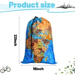 Laundry Bag 2 Pieces 22 x 16 Inch World Map Travel Laundry Bags Heavy Duty Big Laundry Bag Drawstring Travel Organizer Bag Dirty Clothes Organizer Bag for Traveling