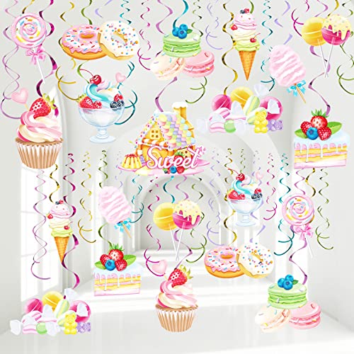 30 Pieces Candy Hanging Swirls Decorations, Candyland Birthday Party Decor for Girls Kids Lollipop Party Donut Party Ice Cream Party Sweet Theme Baby Shower Supplies